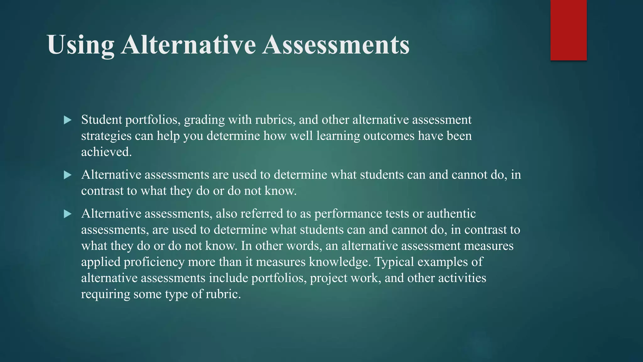Altrenative Assessment | PPTX | Educational Assessment | Education