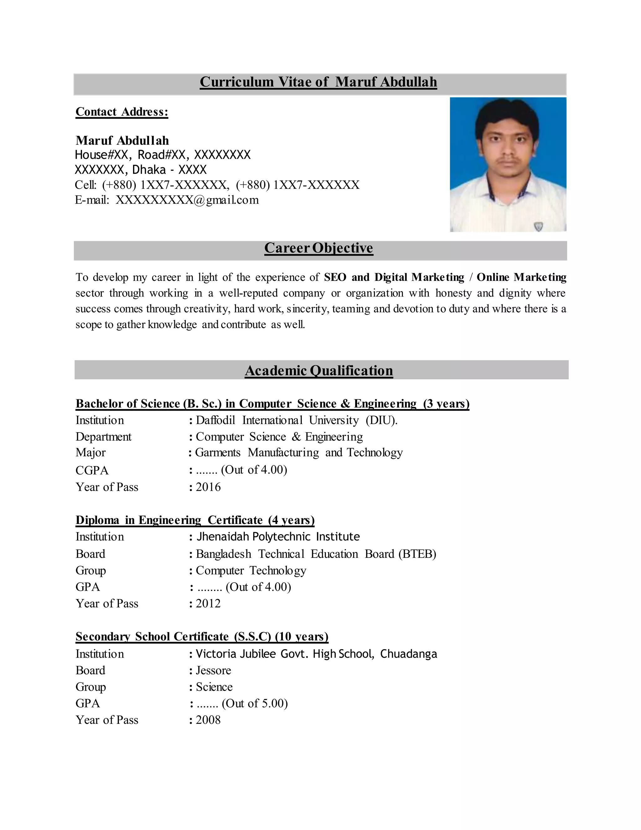 Job Curriculum Vitae (CV) Sample || Download Free CV Template | DOCX