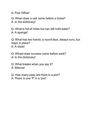 Riddles that will make your belly pain | DOCX