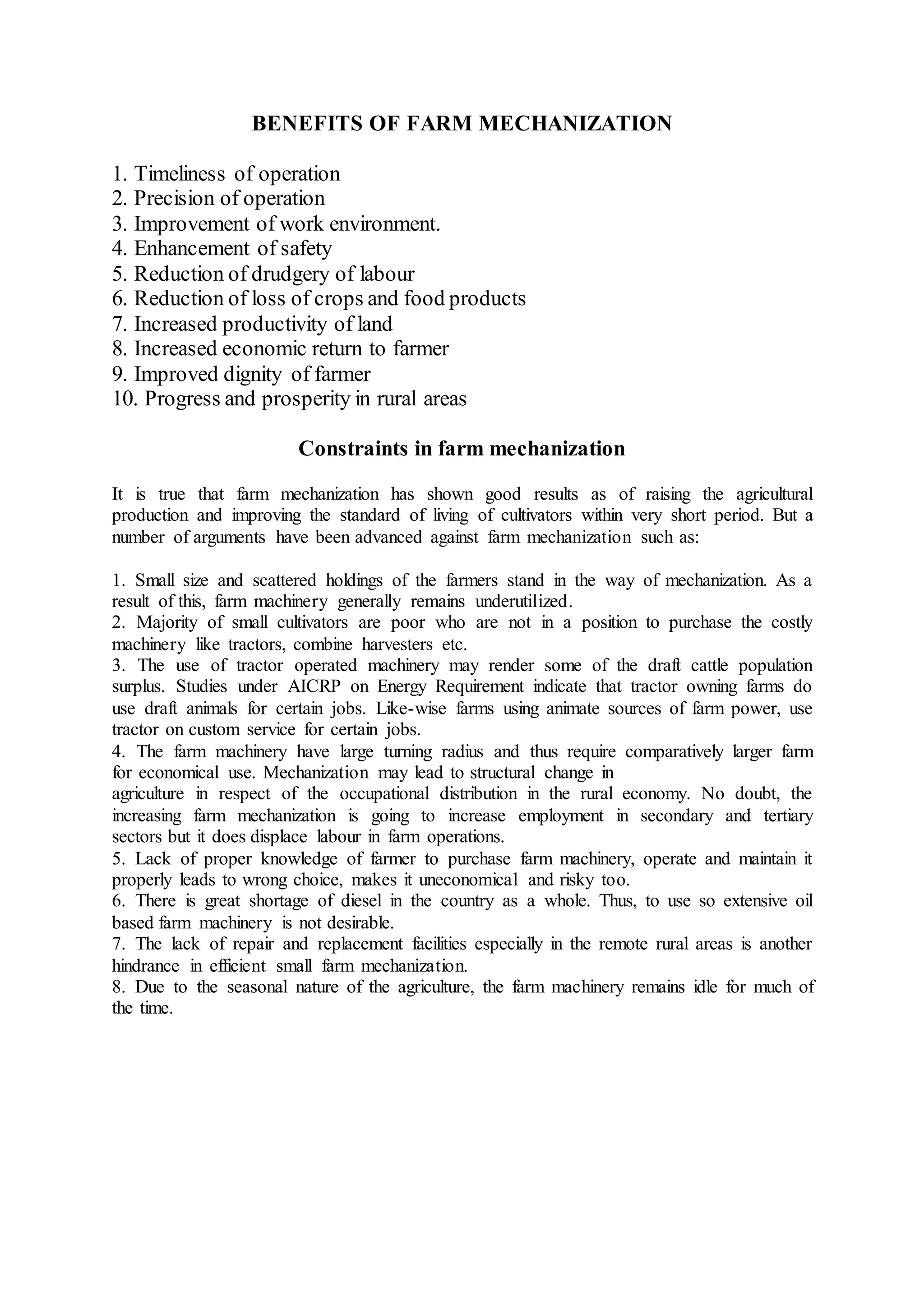 status of farm mechanisation | DOCX