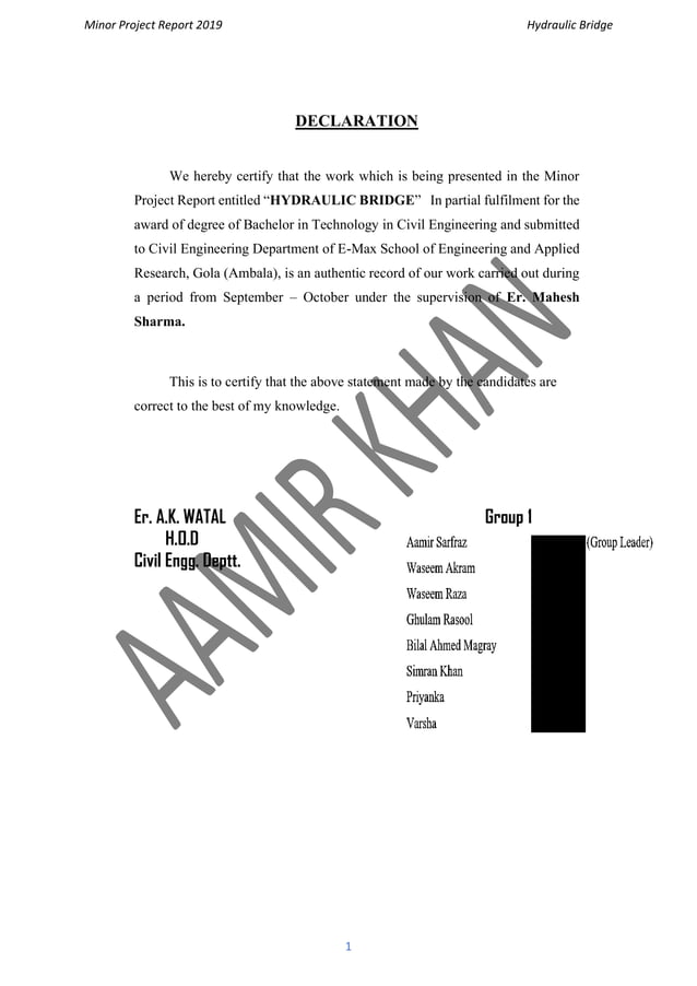 Minor Project Report on Hydraulic Bridge | PDF