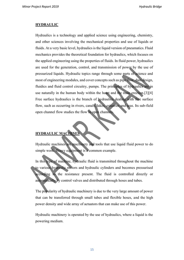 Minor Project Report on Hydraulic Bridge | PDF