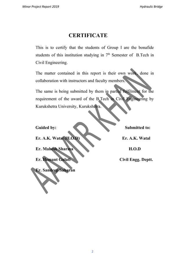 Minor Project Report on Hydraulic Bridge | PDF