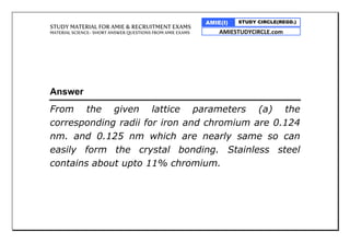 Material Science - Short Answer Type Questions from AMIE Exams | PDF