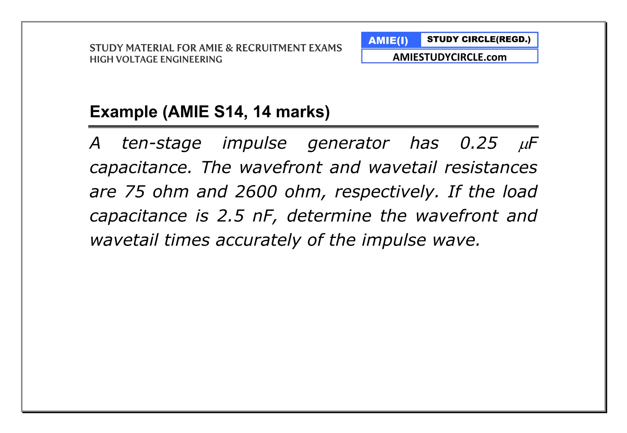 High Voltage Engineering Numerical (AMIE Summer 2014) | PDF