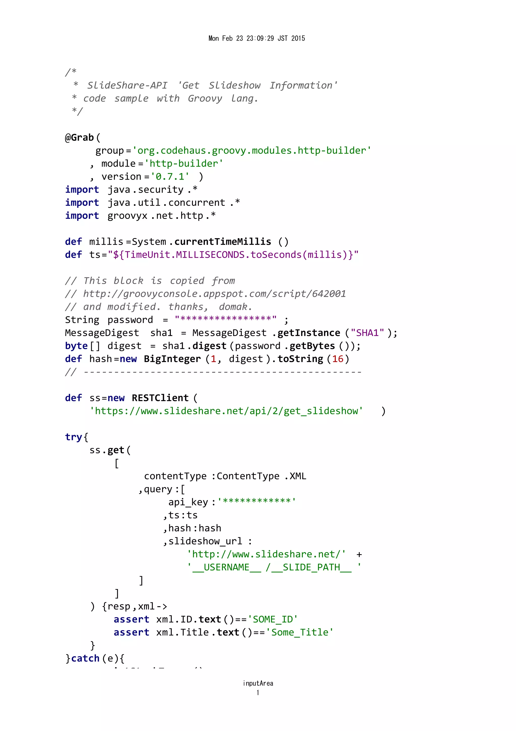 SlideShare API ''Get Slideshow Information'' method example with Groovy ...
