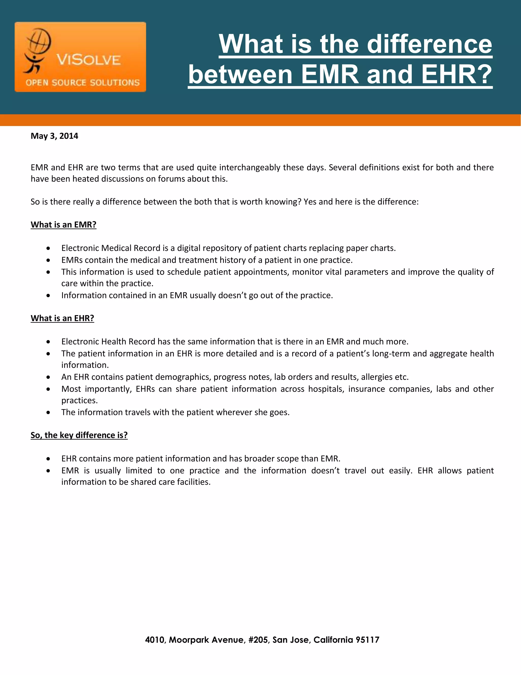 What is the difference between EMR and EHR? | DOCX