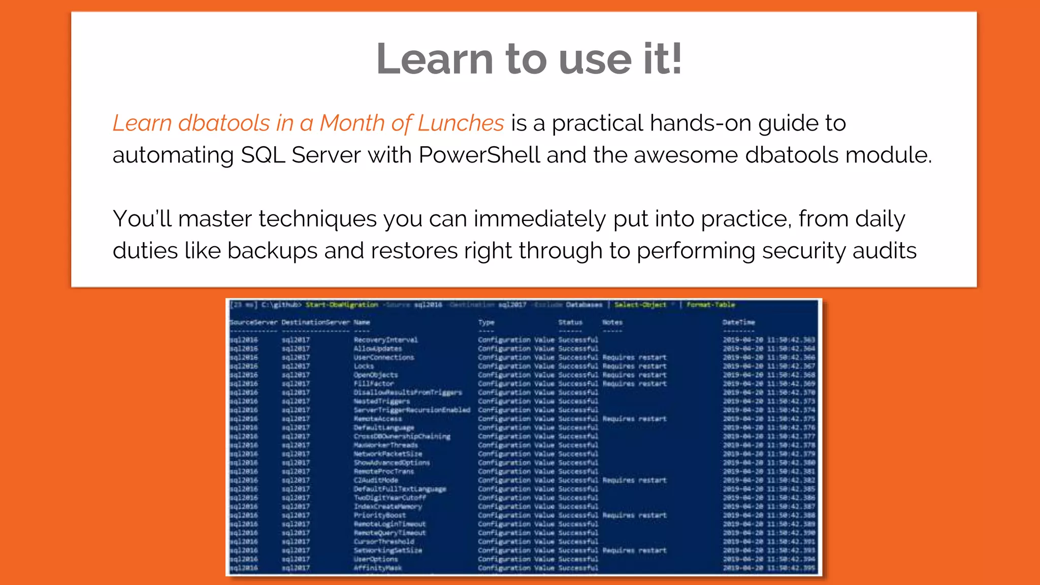 Learn dbatools in a Month of Lunches | PPSX