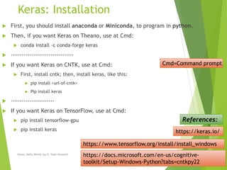 Python, Keras, Hello world, Installation, Binary Classification | PPT