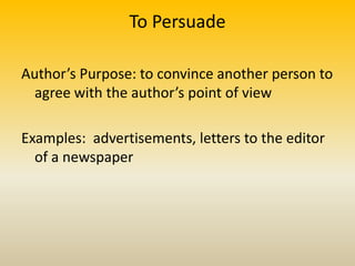 4th Grade - Author's Purpose | PPTX