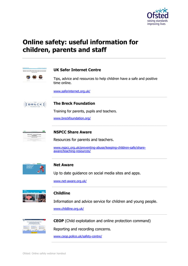 Online safety: useful information for children, parents and staff | PDF