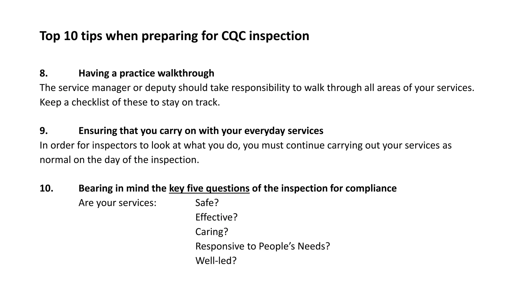 Top 10 tips for preparing for cqc inspection | PPT