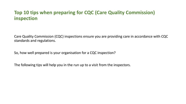 Top 10 tips for preparing for cqc inspection | PPT