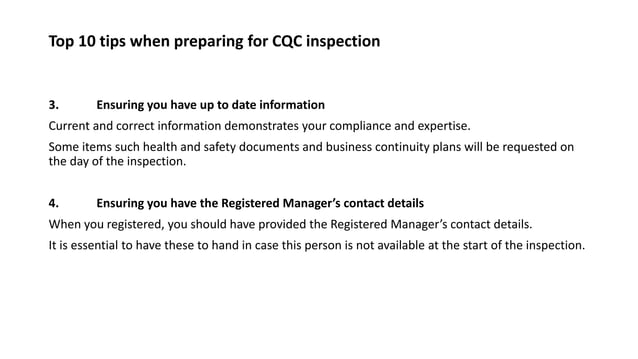 Top 10 tips for preparing for cqc inspection | PPT