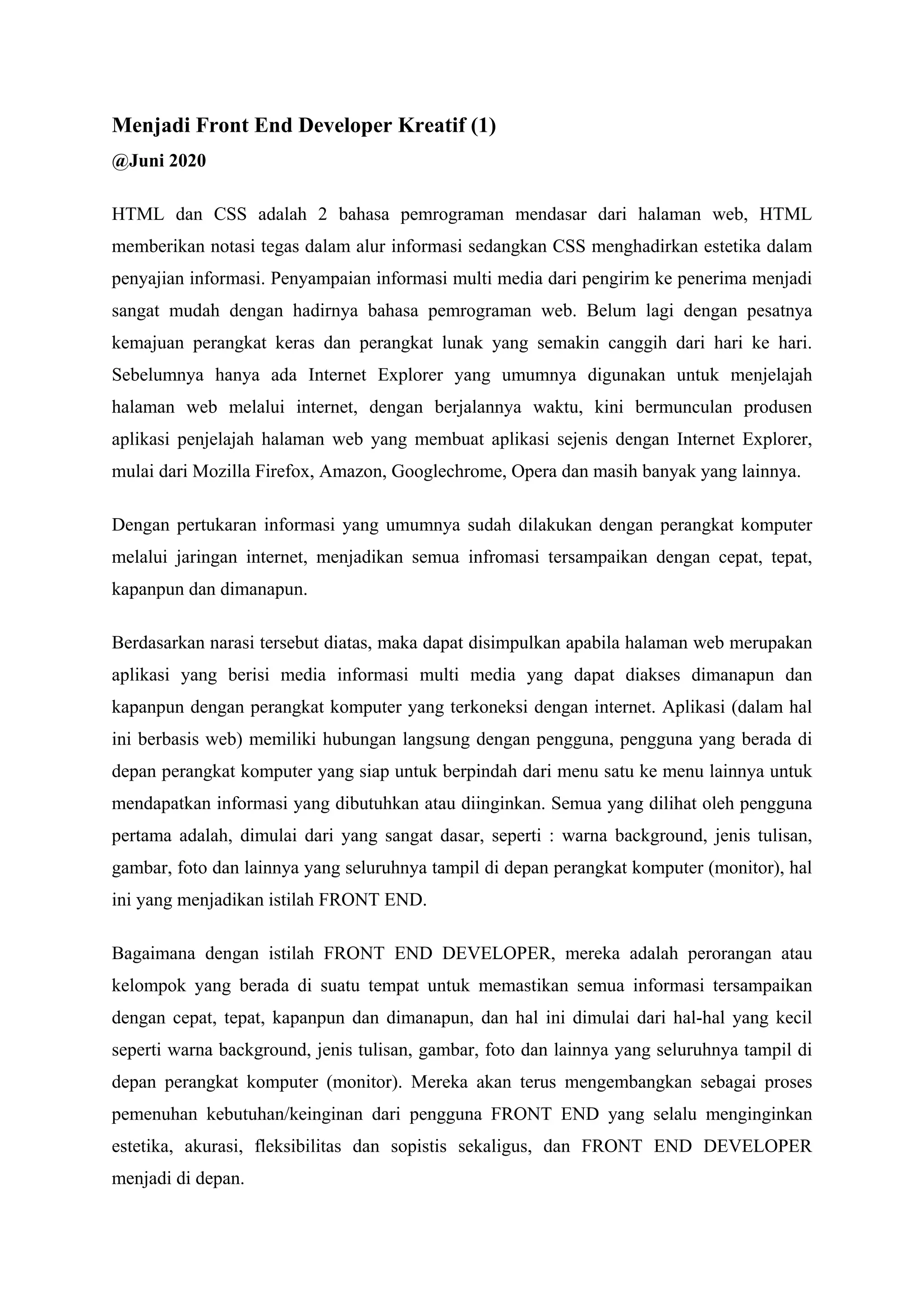 Menjadi Front End Developer Kreatif (1) | PDF