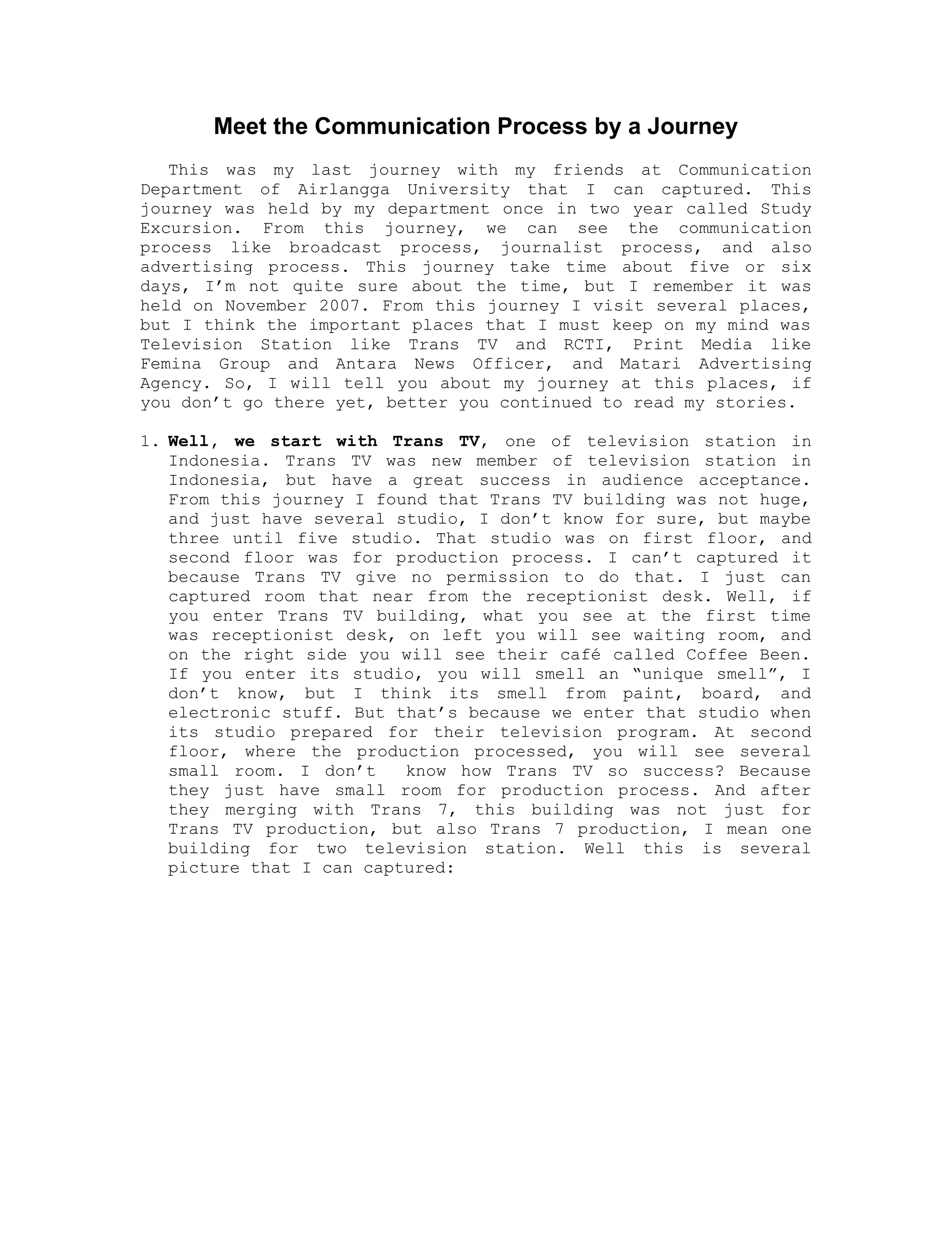 Meet the Communication Process by a Journey | DOC | Media Industry ...