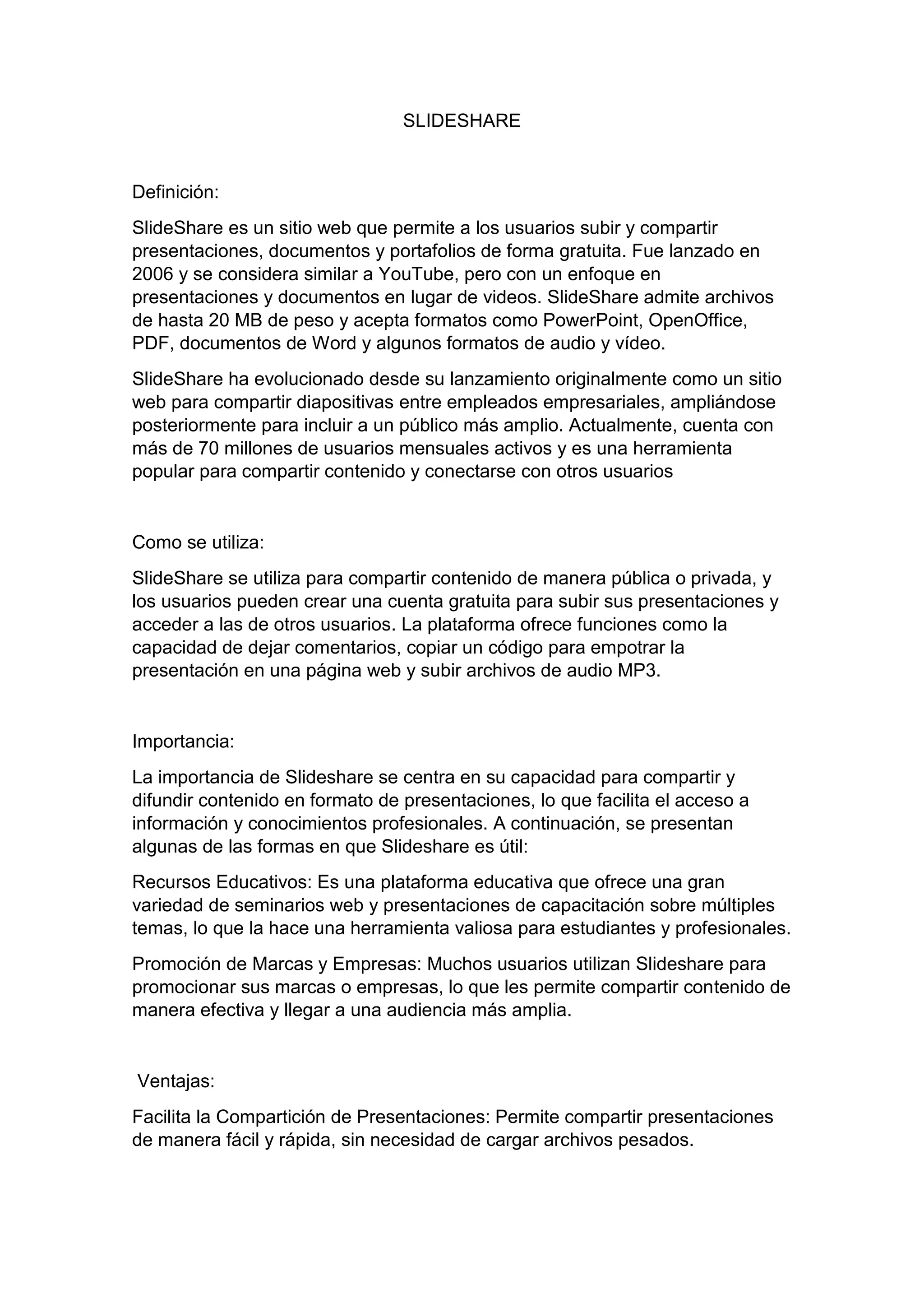 SLIDESHARE, qué es, ventajas y desventajas | PDF