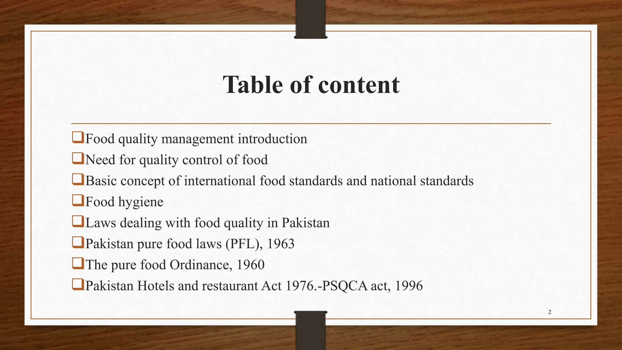 Laws related to Quality Management System in Food Industry | PPTX