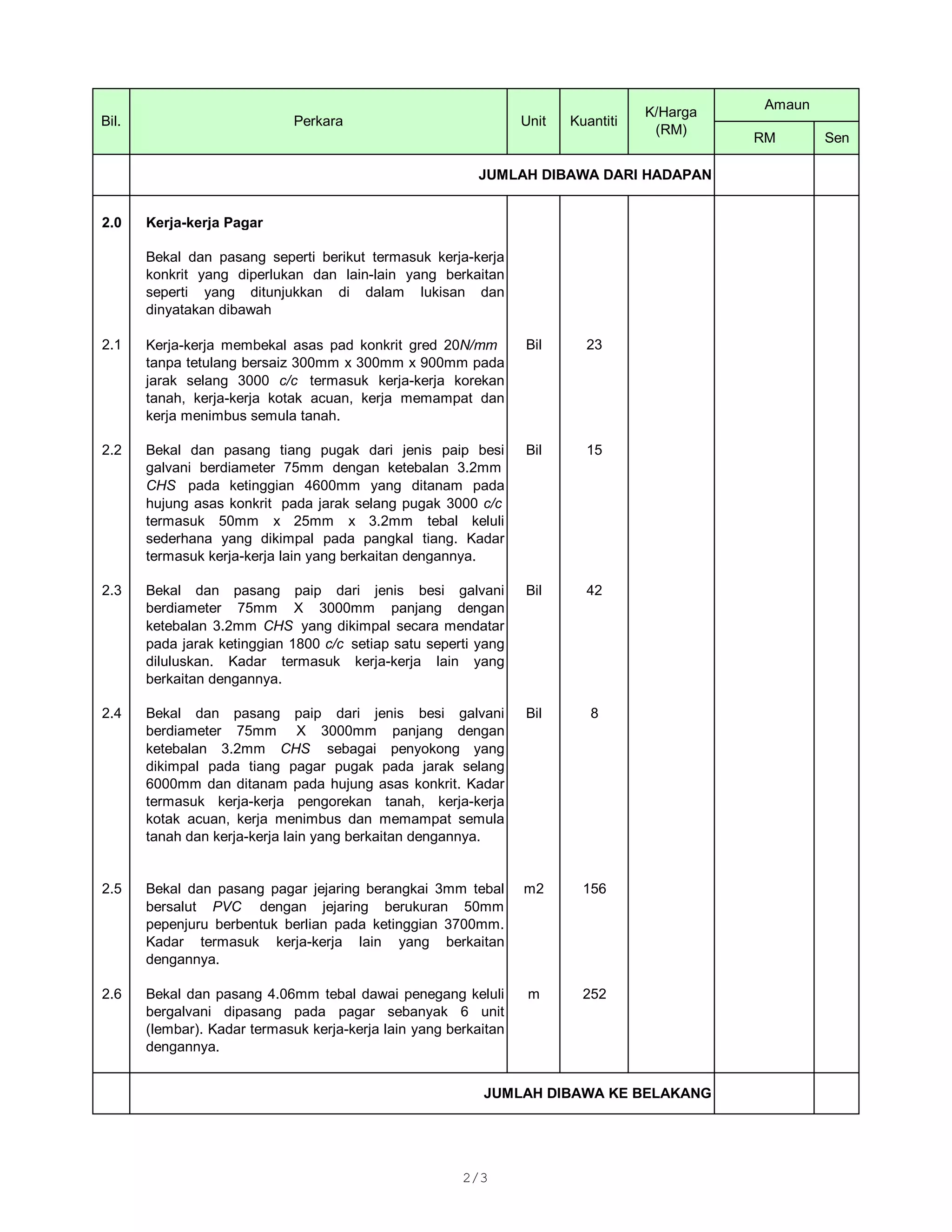 Kerja Kerja Membina Pagar Dawai Untuk Gelanggang | PDF