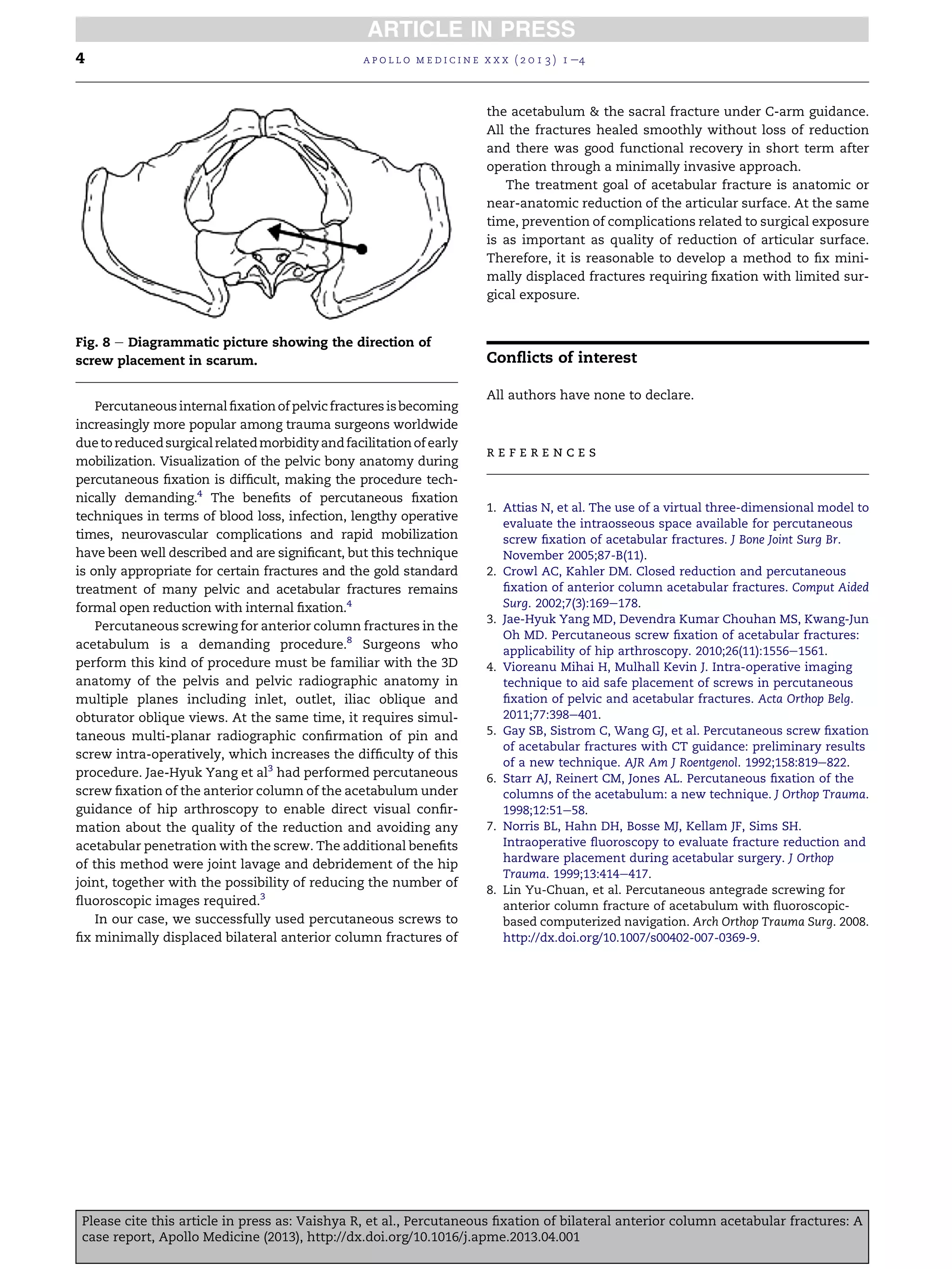 Percutaneous fixation of bilateral anterior column acetabular fractures ...