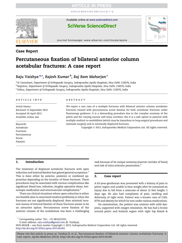 Percutaneous fixation of bilateral anterior column acetabular fractures ...