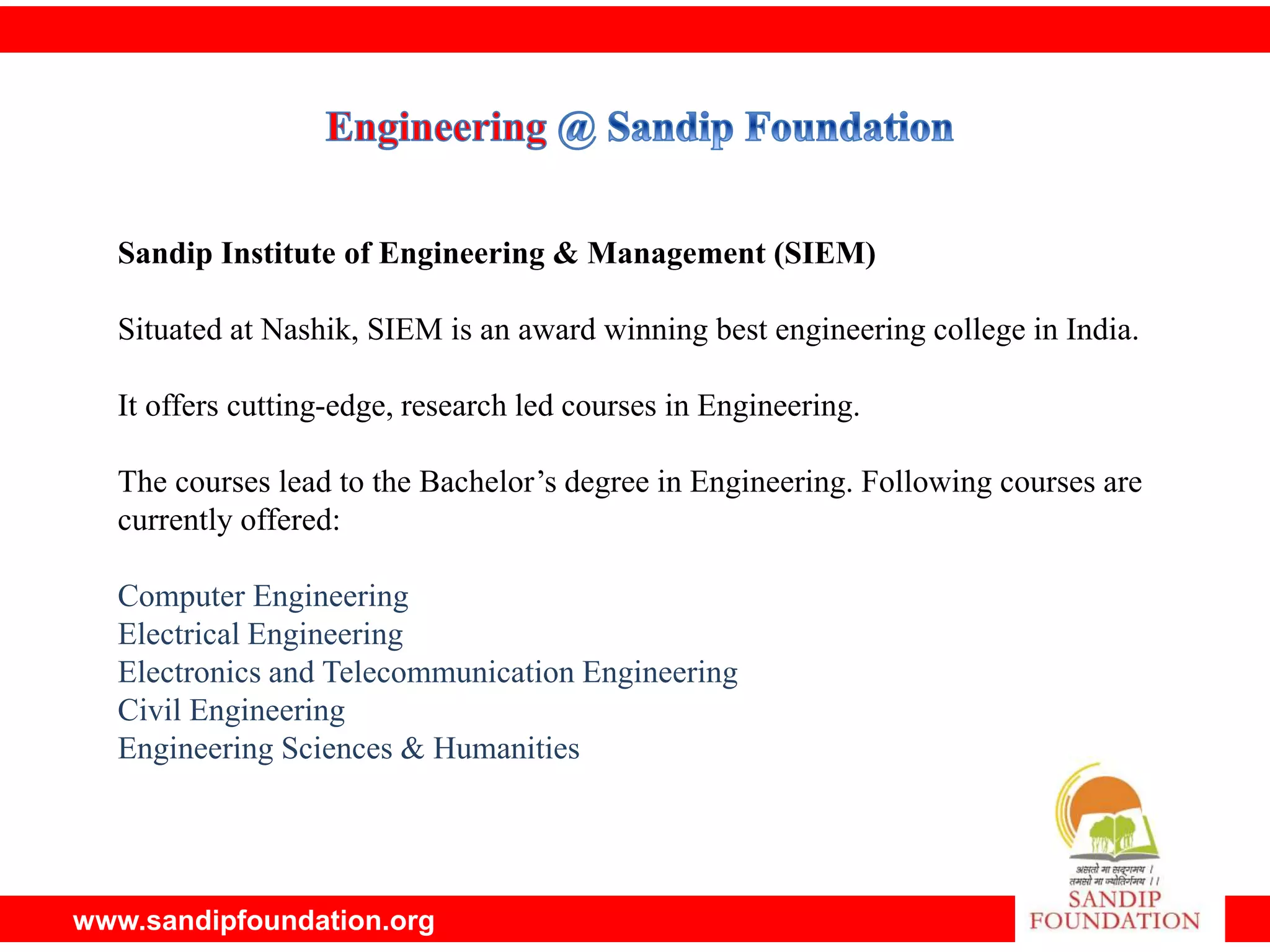Engineering at Sandip Foundation | PPTX