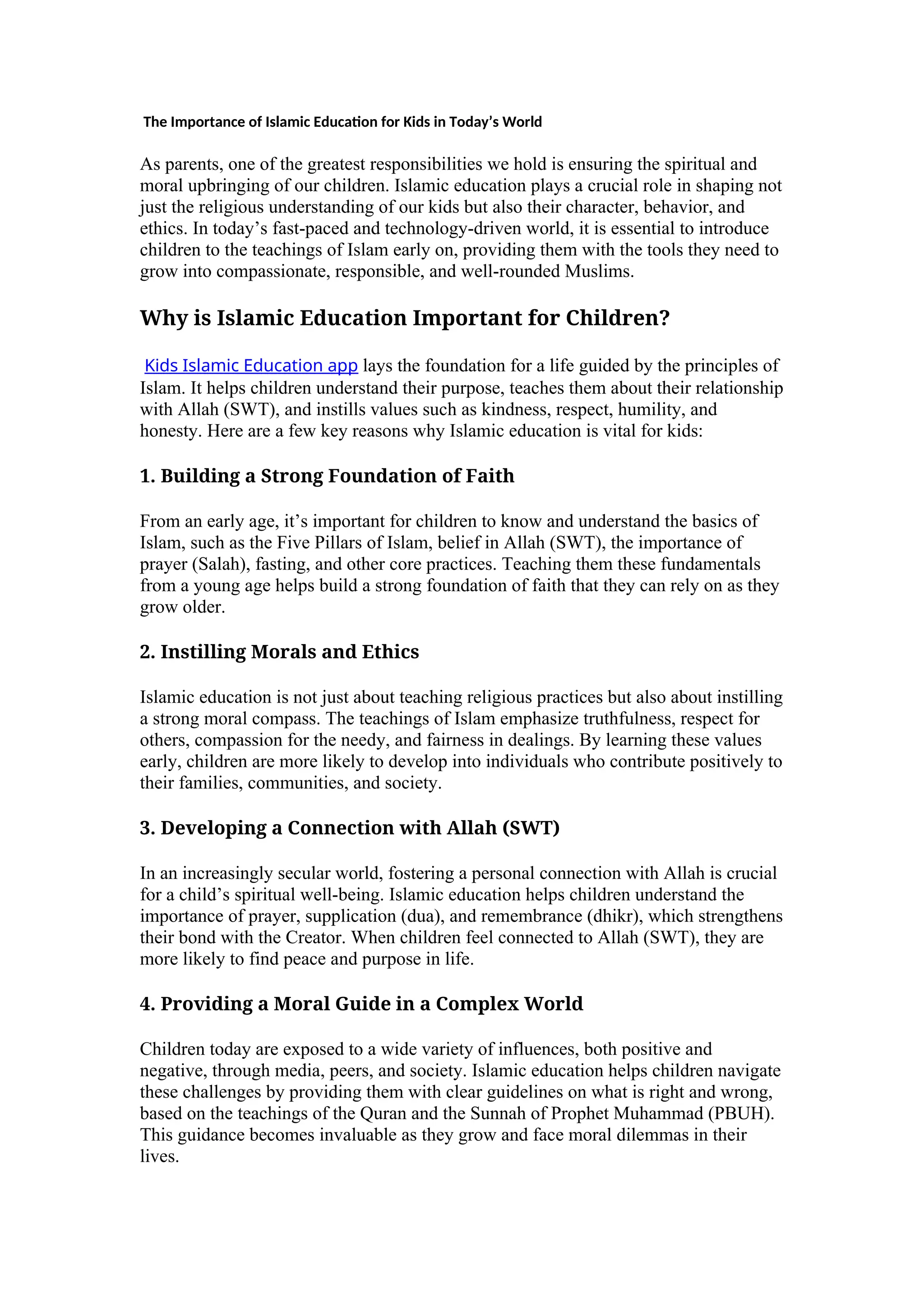 Importance of Kids Islamic Education . | DOCX