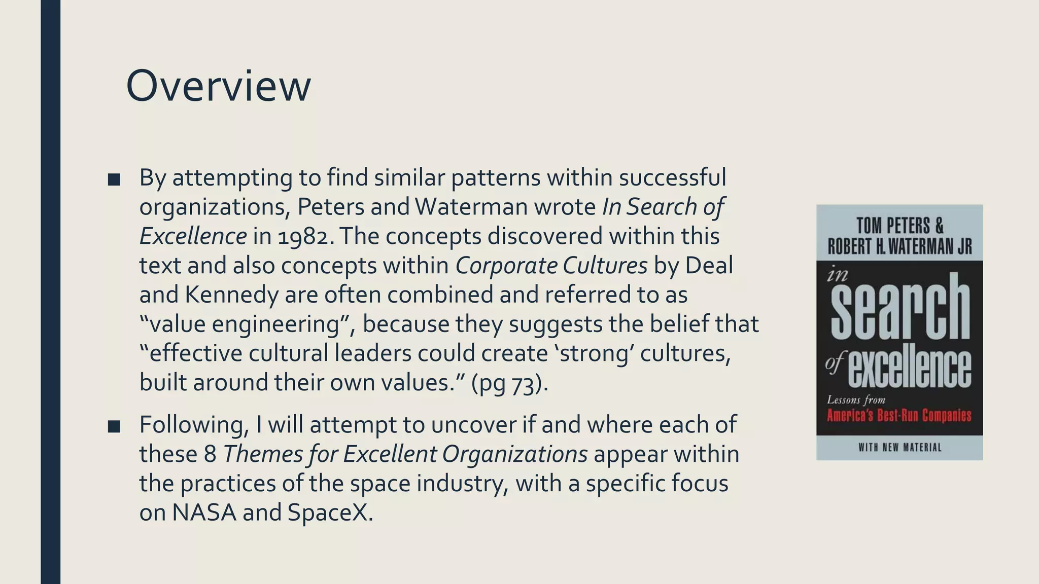 Peters and Waterman's 8 Themes for Excellent Organizations | PPTX