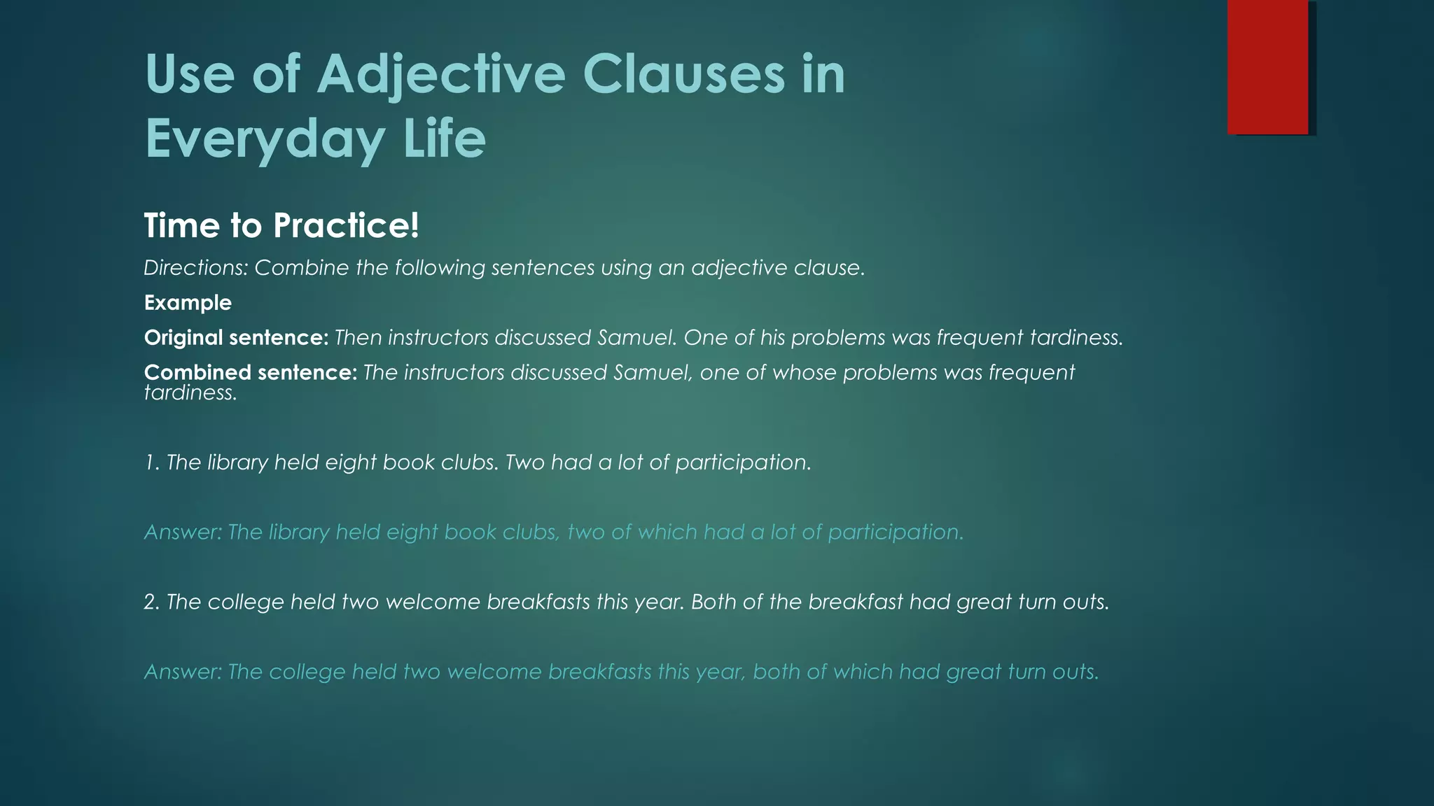 Adjective Clauses and Modifiers in Rental Agreements | PPT