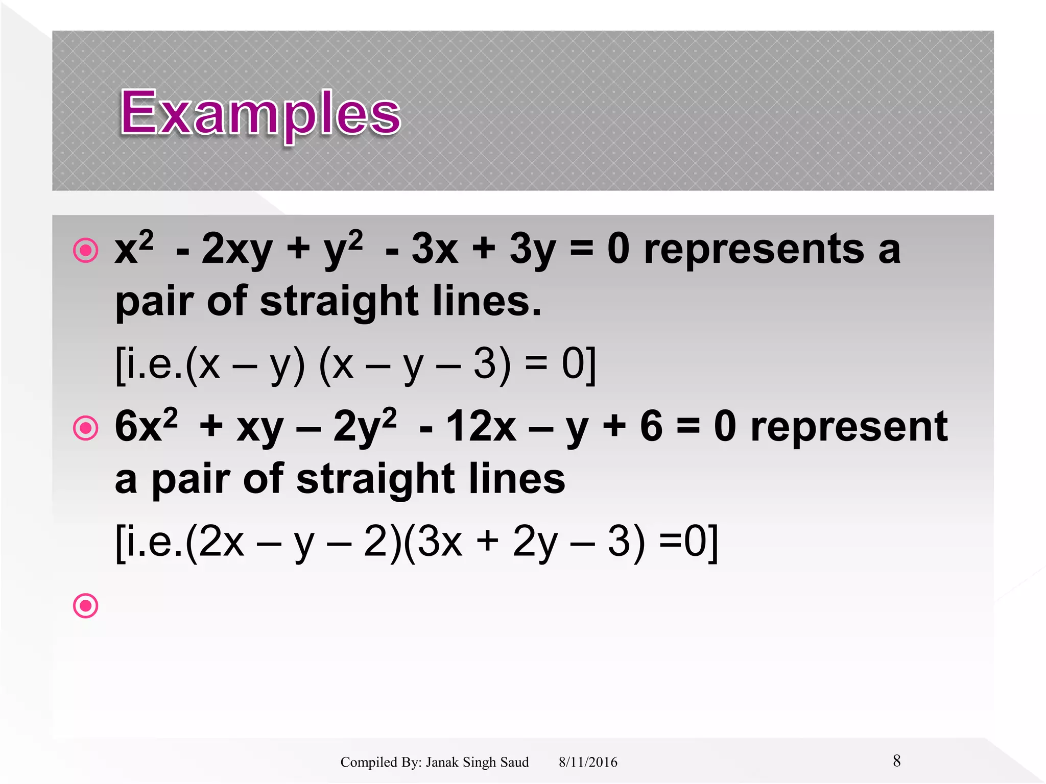 Introduction of Equation of pair of straight lines | PPTX