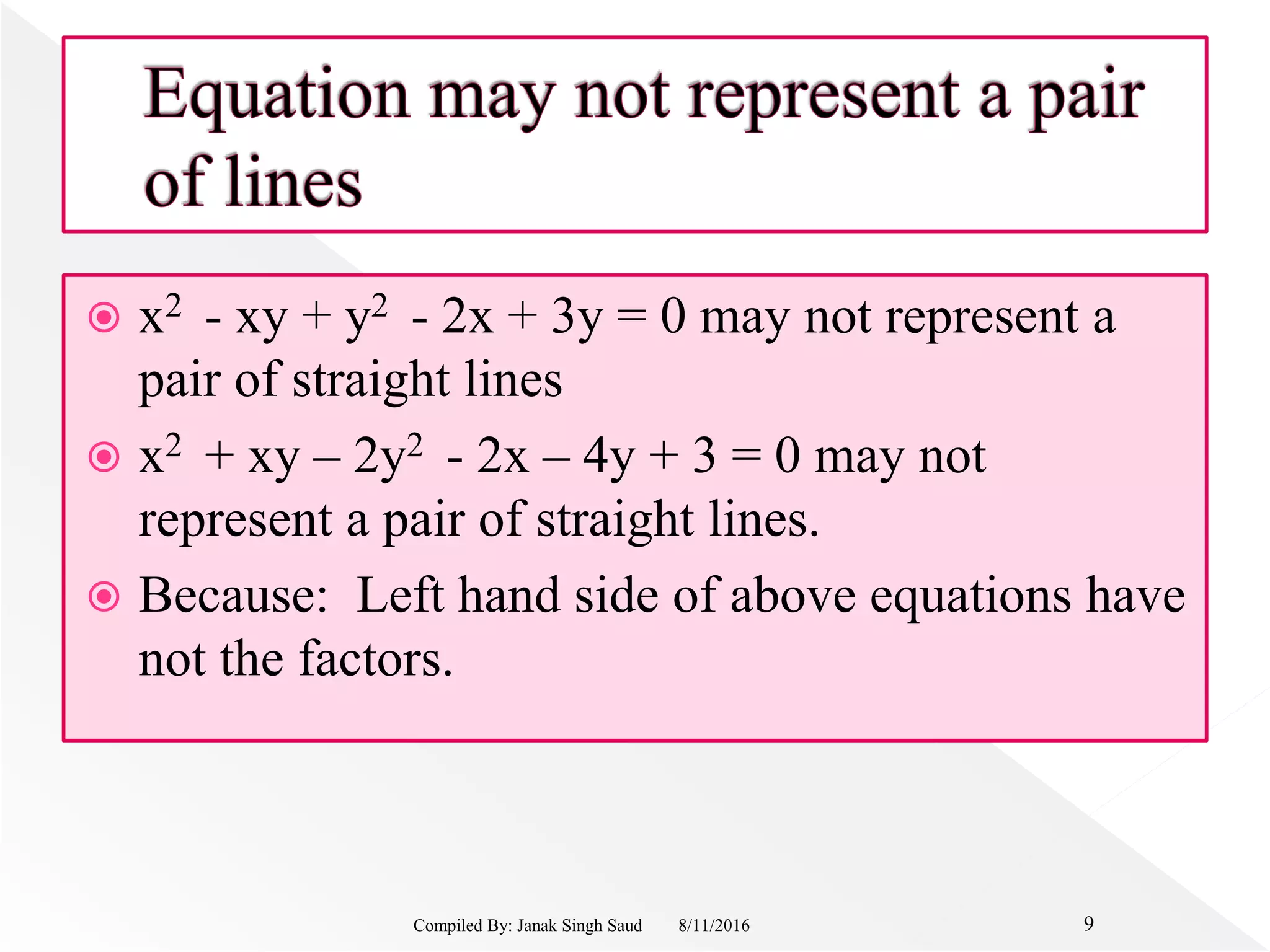 Introduction of Equation of pair of straight lines | PPTX