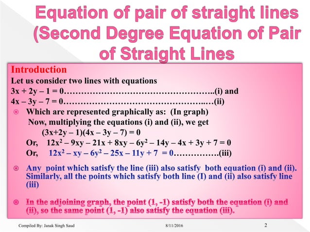 Introduction of Equation of pair of straight lines | PPTX