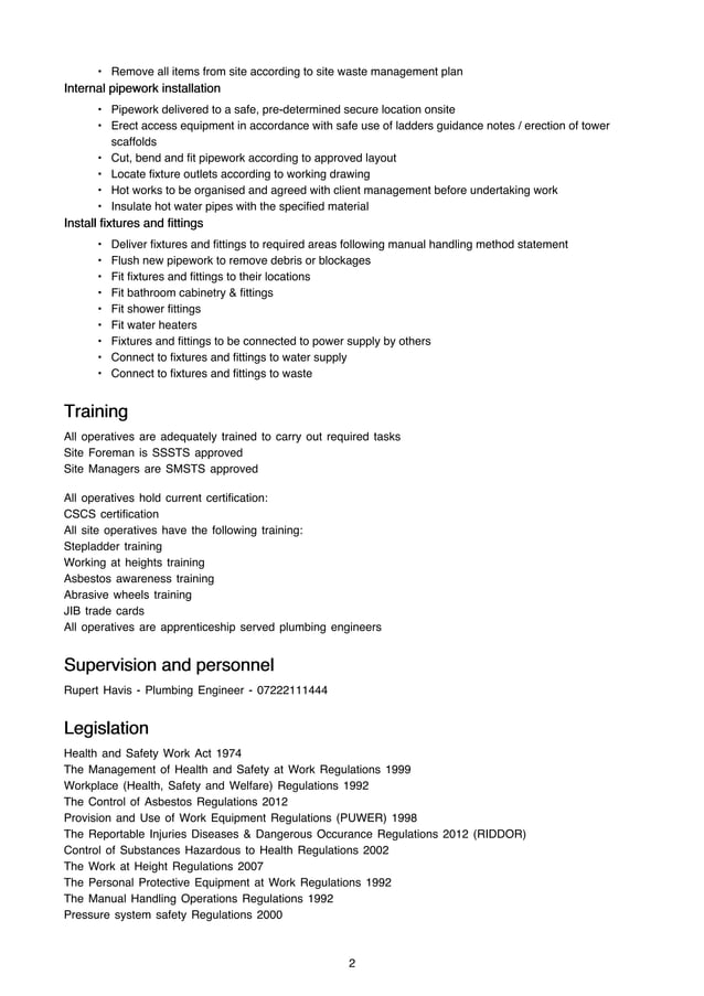 Hands HQ Example RAMS Document | PDF