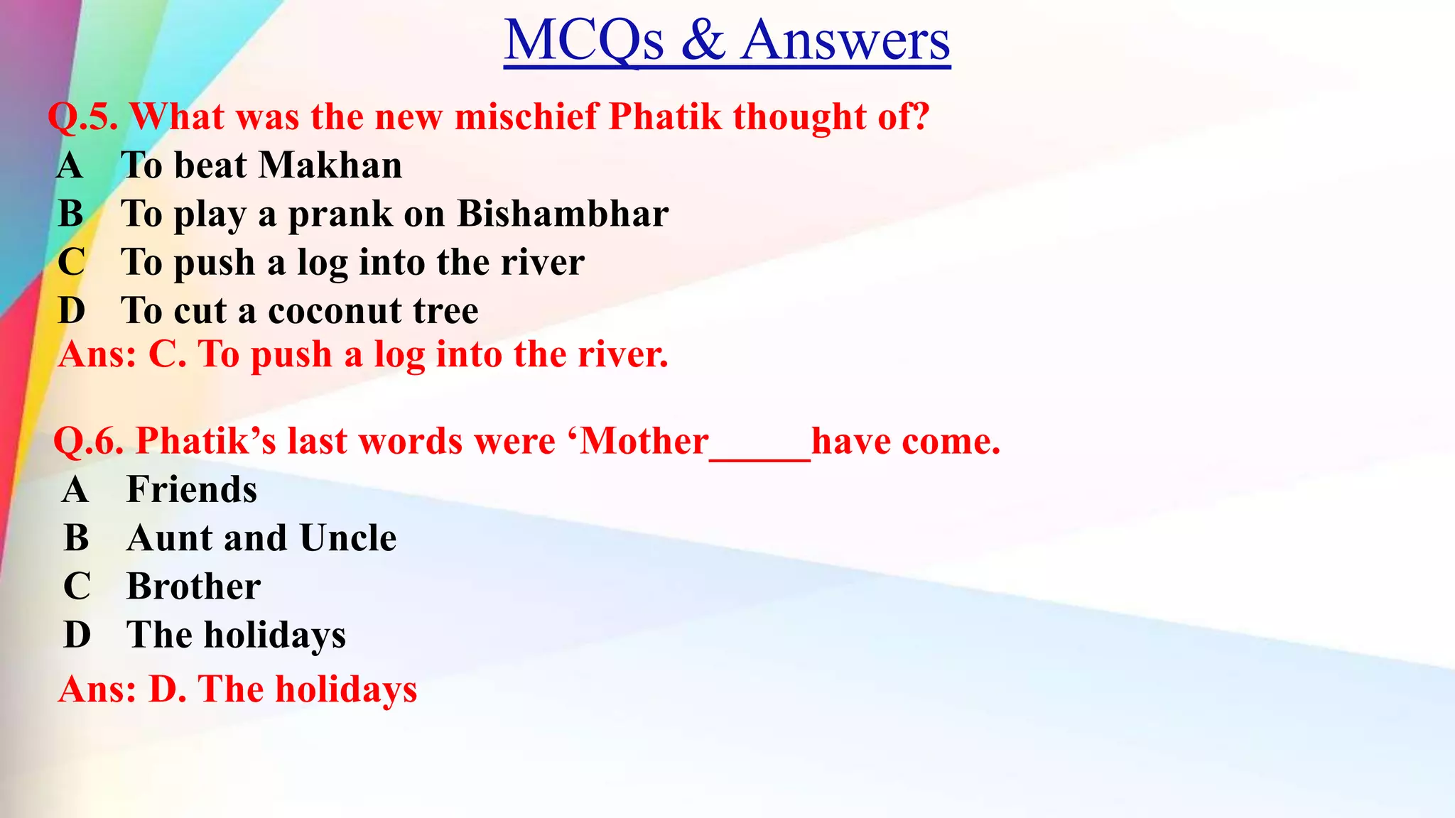 MCQs_PPT_Homecoming By Rabindranath Tagore | PPT