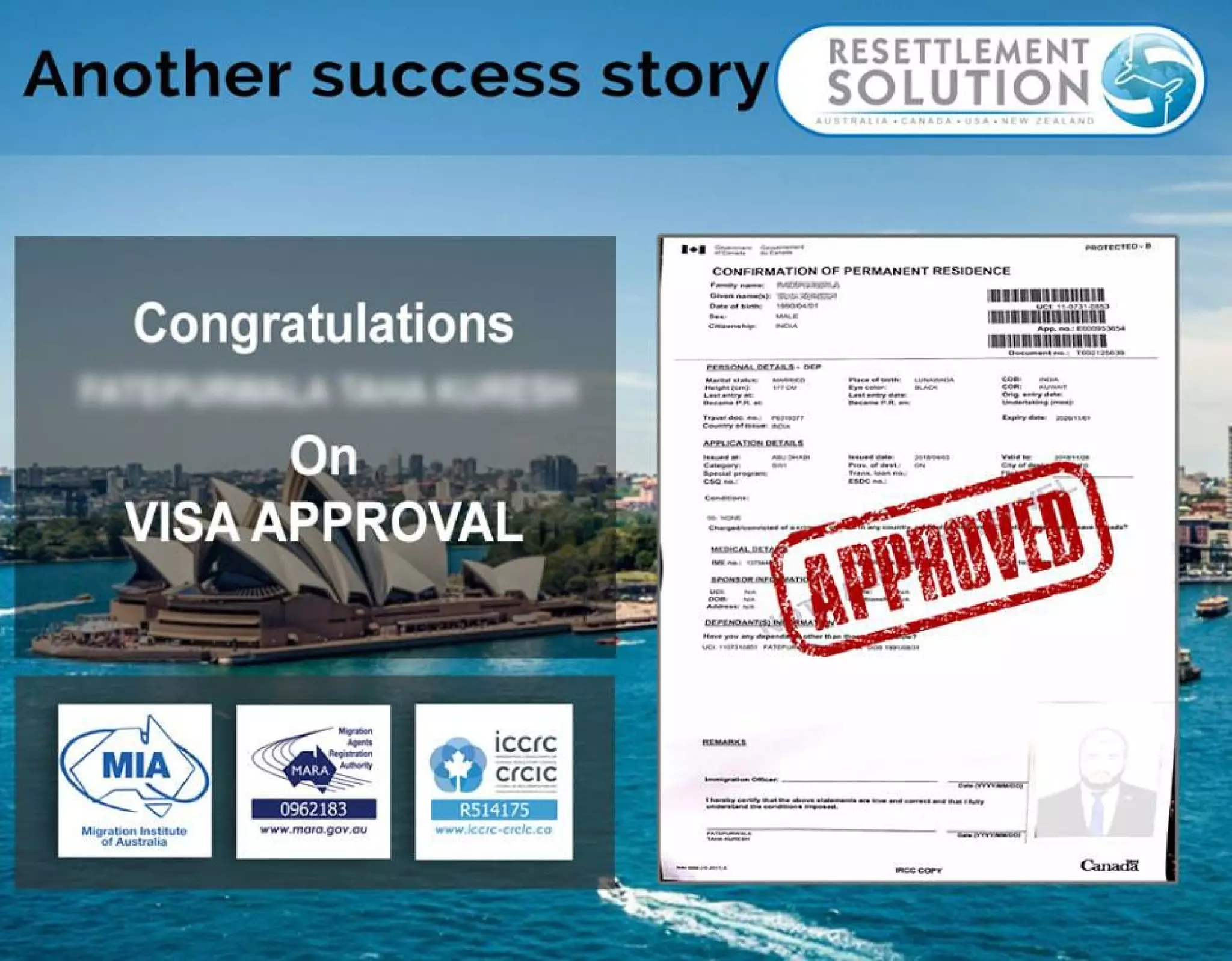 P.R. visa approved - Another Success Story By Resettlement Solution ...