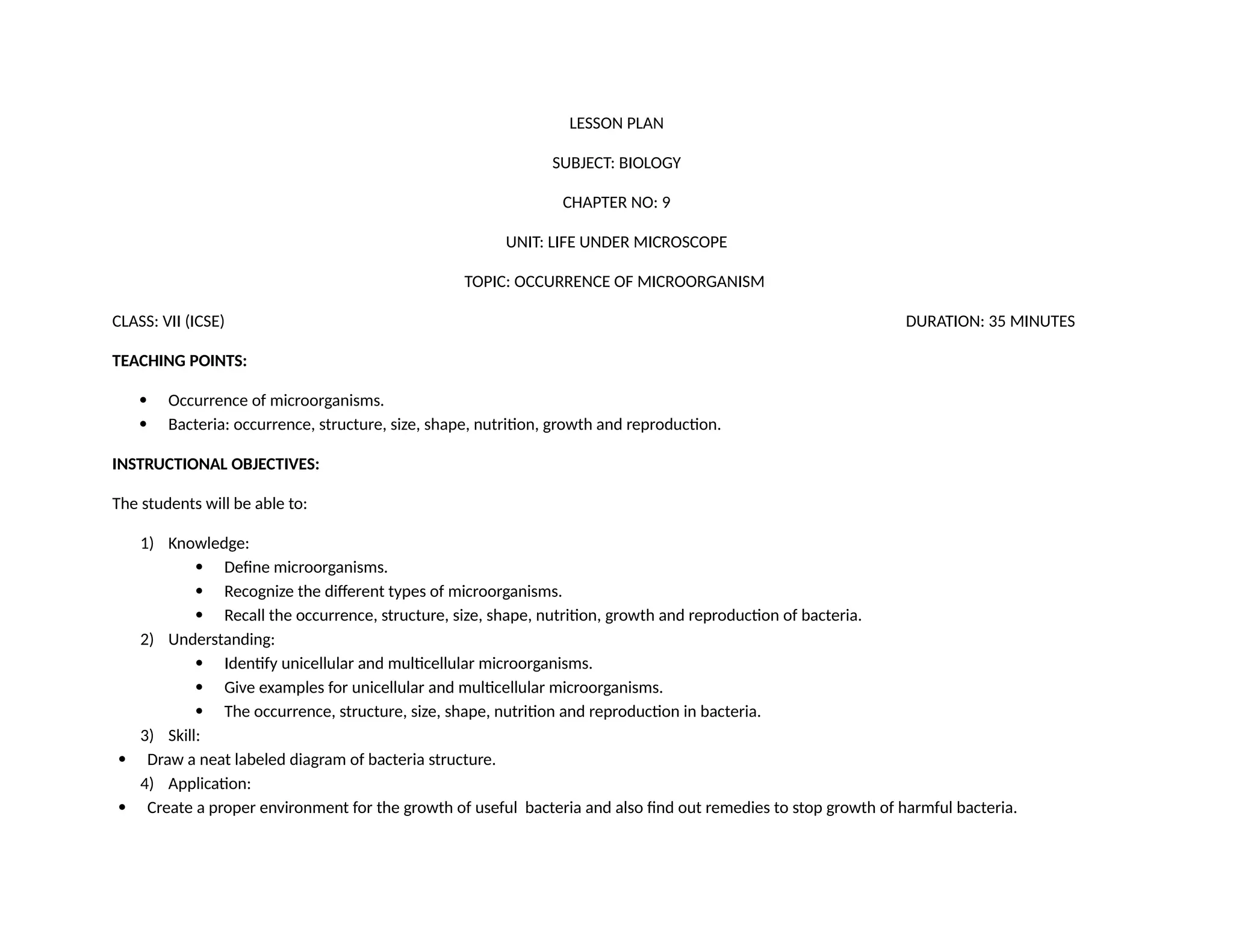 LIFE UNDER MICROSCOPE LESSON PLAN | PPT