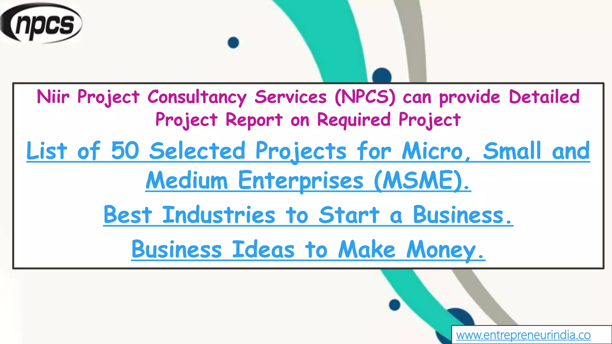 List of 50 Selected Projects for Micro, Small and Medium Enterprises ...