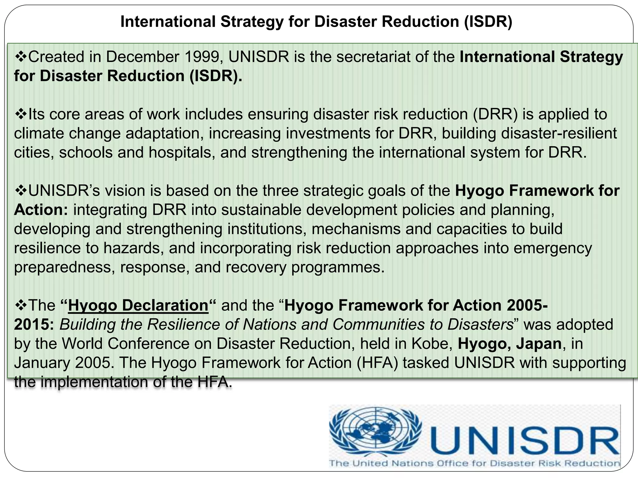 Regional and International organizations in Disaster Management | PPTX
