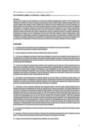 ACTIVIDADES SOBRE LA PELÍCULA PAGO JUSTO | DOCX