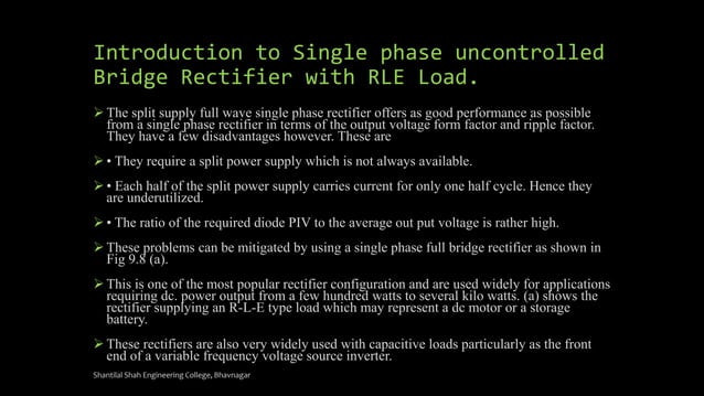 Single Phase Uncontrolled Bridge Rectifier with RLE Load | PPTX ...
