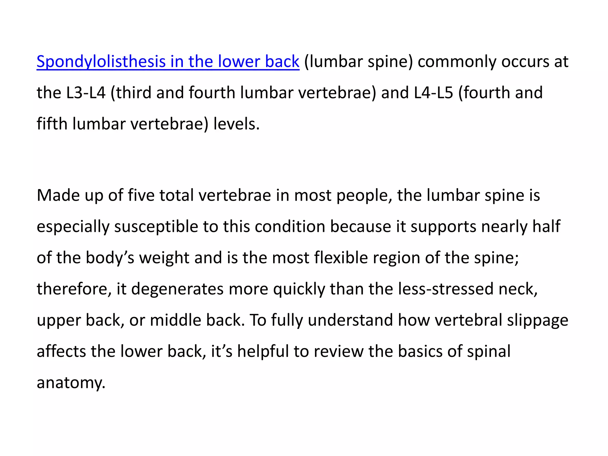Spondylolisthesis in the Lower Back | PPTX