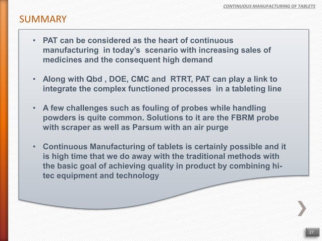 Continuous Manufacturing of Tablets | PPTX | Pharmaceutical Industry ...
