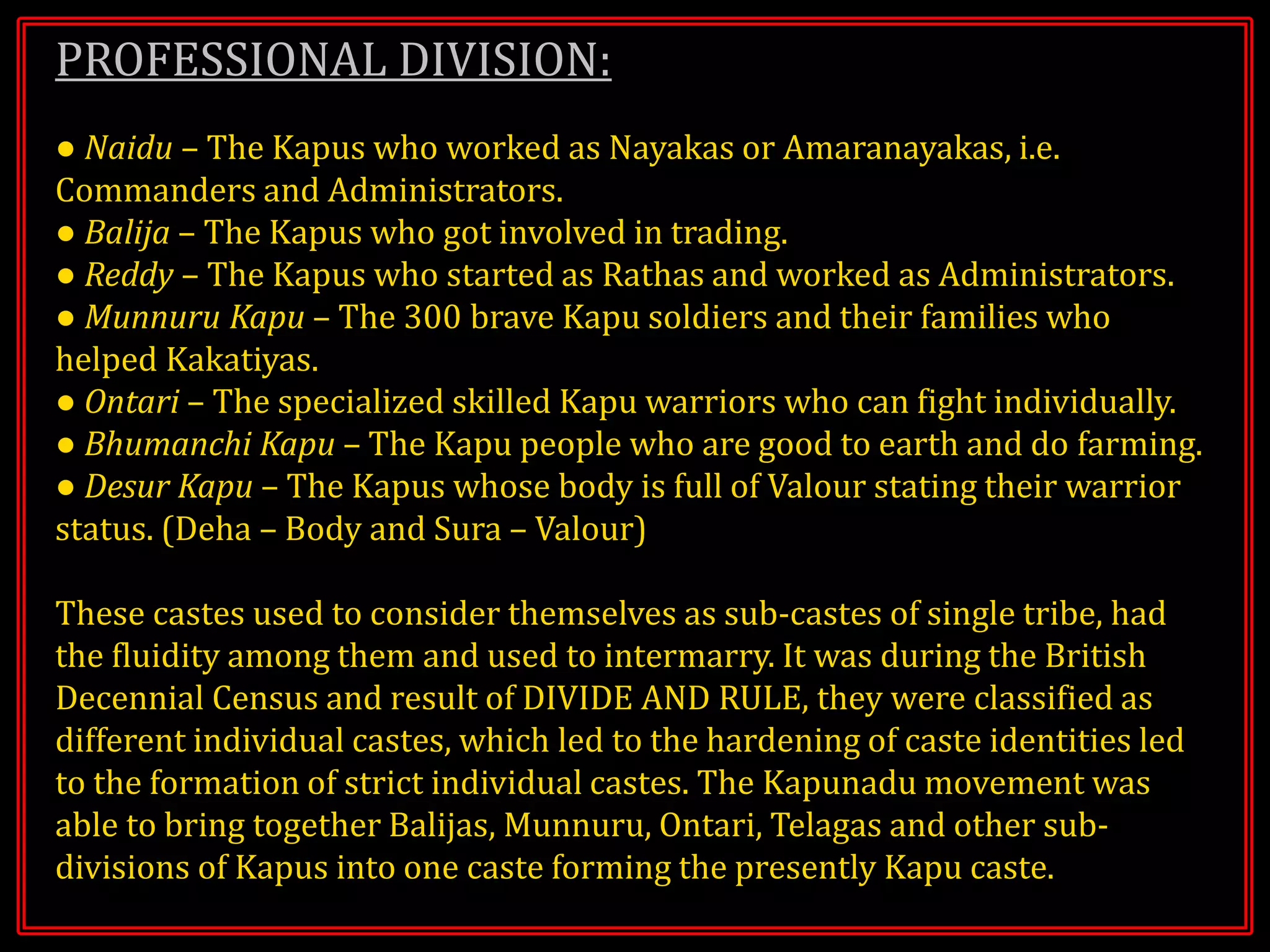HISTORY OF KAMMA, KAPU, REDDY & VELAMA | PPTX