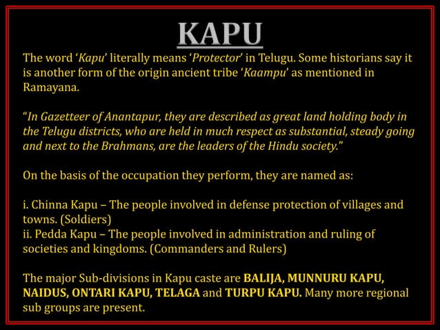HISTORY OF KAMMA, KAPU, REDDY & VELAMA | PPTX | Hinduism | Religion ...