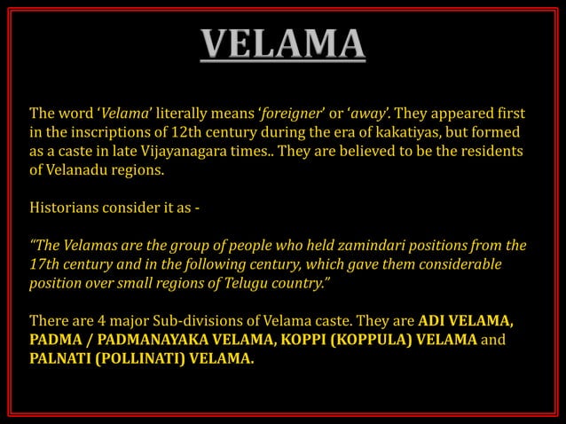HISTORY OF KAMMA, KAPU, REDDY & VELAMA | PPTX | Hinduism | Religion ...