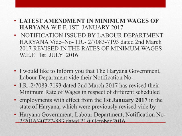 Minimum wages ammendment in Haryana | PPT