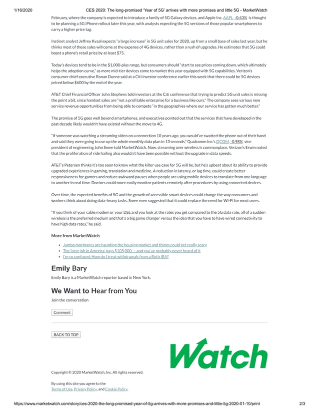 CES 2020: The long-promised ‘Year of 5G’ arrives with more promises and little 5G | PDF ...