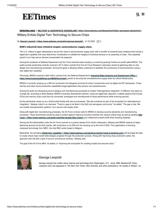 Military Enlists Digital Twin Technology to Secure Chips | PDF