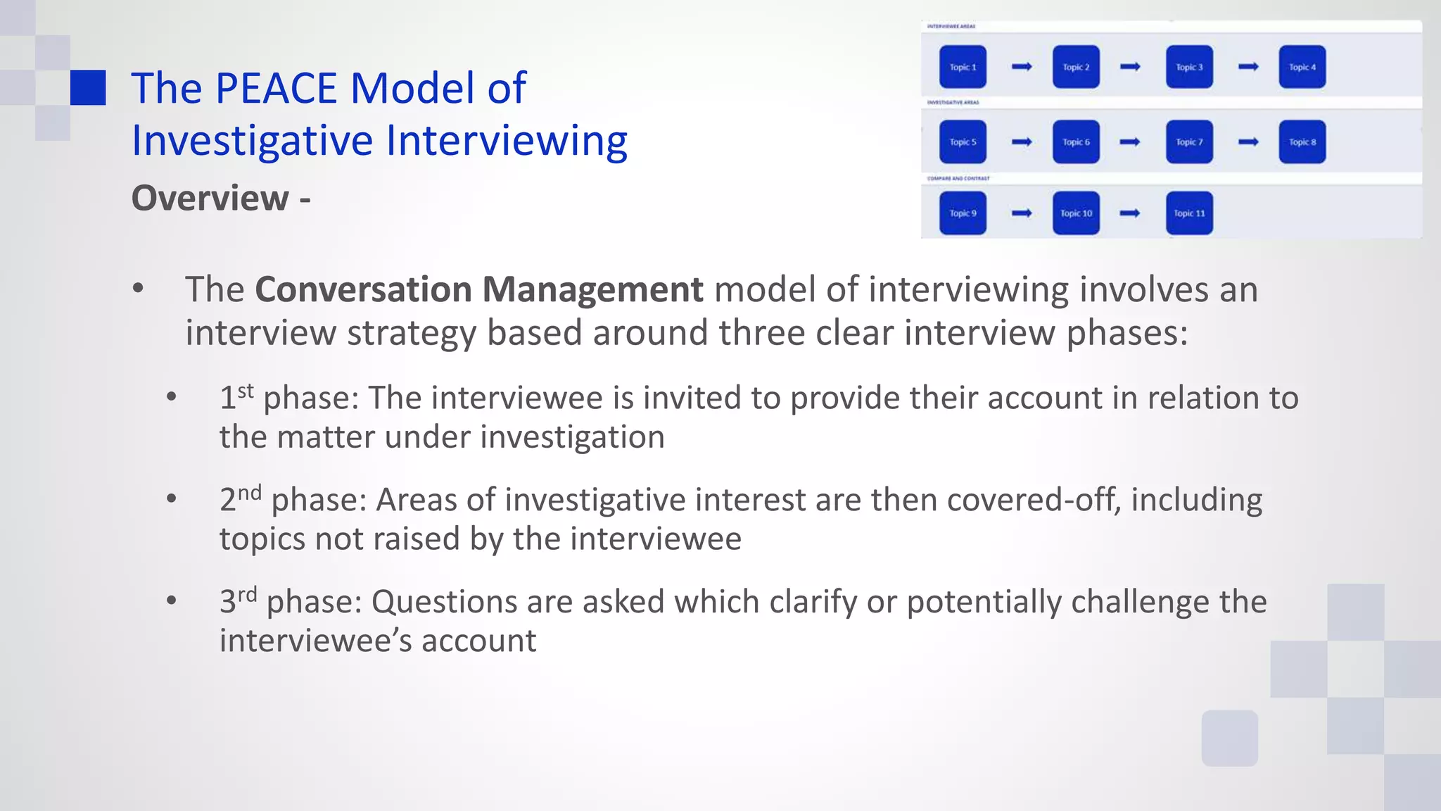 The PEACE Model of Investigative Interviewing | PPTX