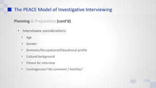 The PEACE Model of Investigative Interviewing | PPTX